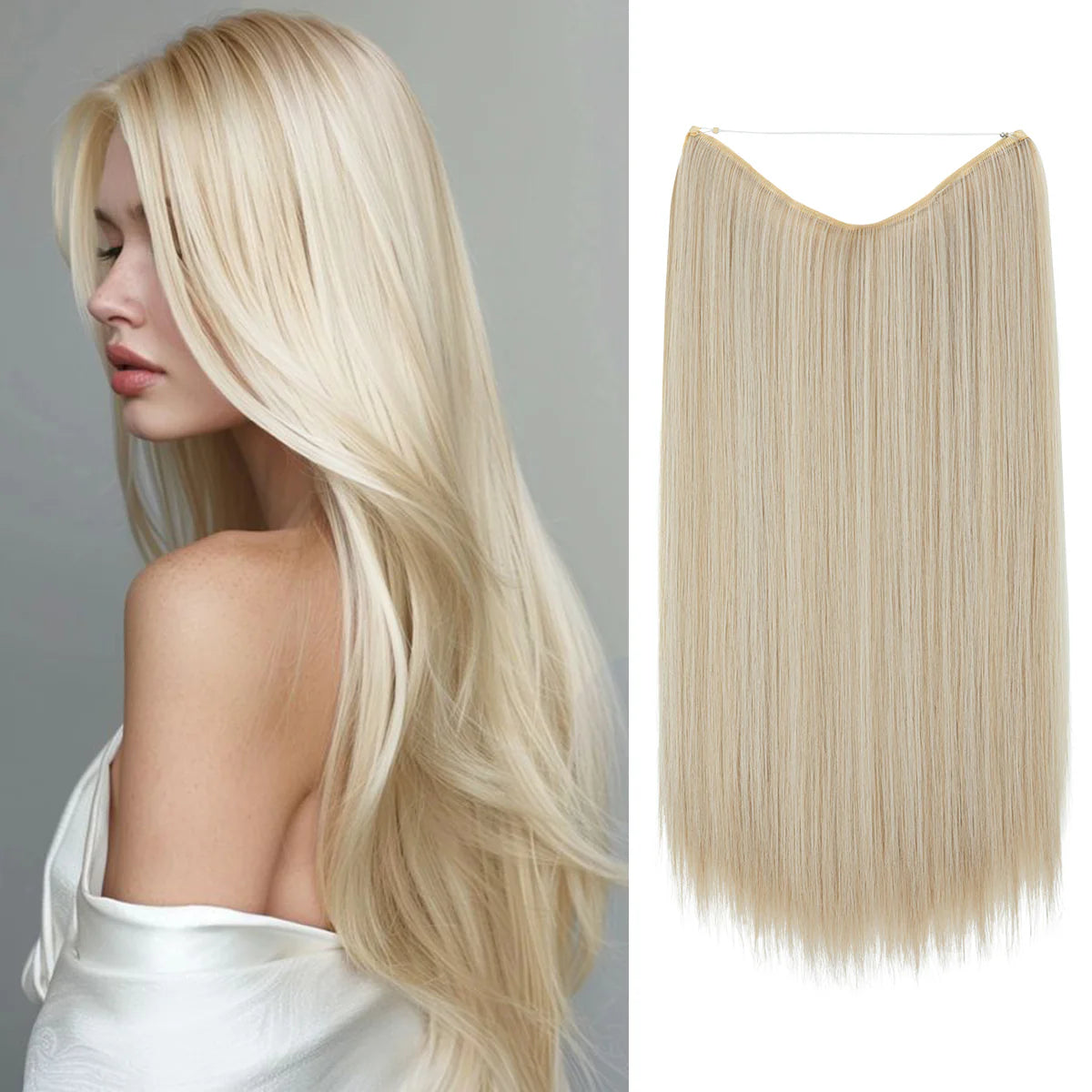 Cream Blonde 22 Inch Straight Halo Hair Extensions | Thathair