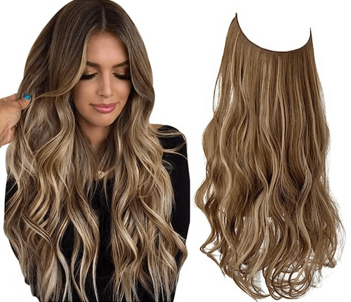 Ash Blonde 16 Inch Wavy Halo Hair Extensions | Thathair