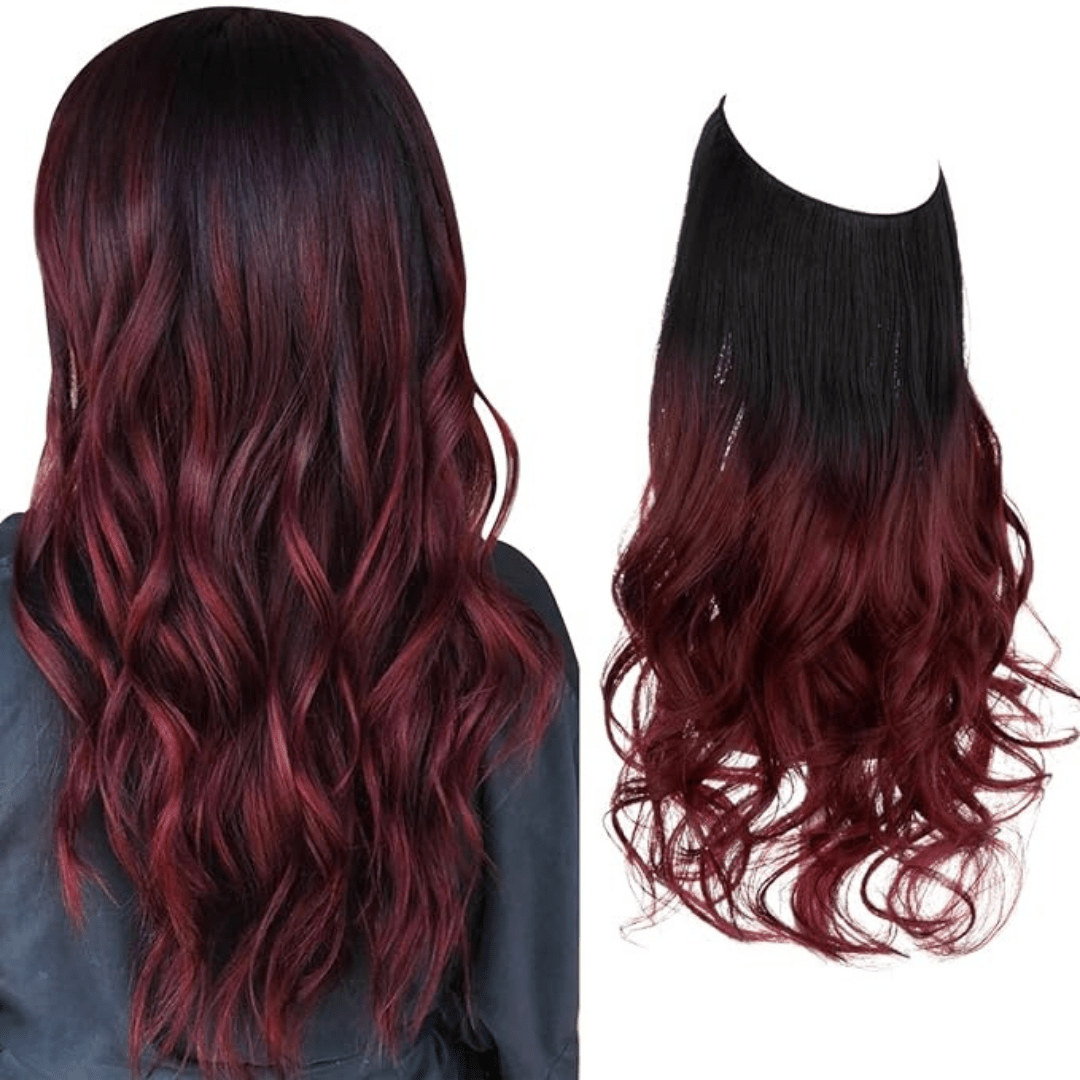 Black to Wine Red Ombre 14 Inch Wavy Halo Hair | Thathair