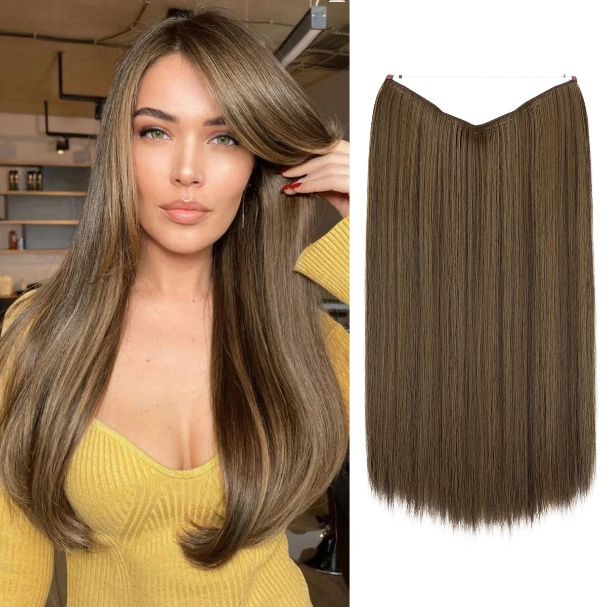 Coffee Brown 14 Inch Straight Halo Hair Extensions | Thathair