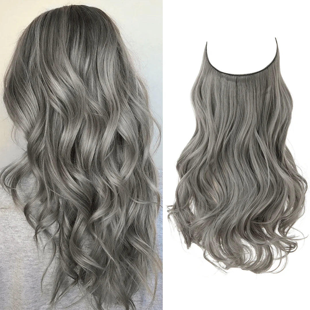 Dark Grey 14 Inch Wavy Halo Hair Extensions | Thathair