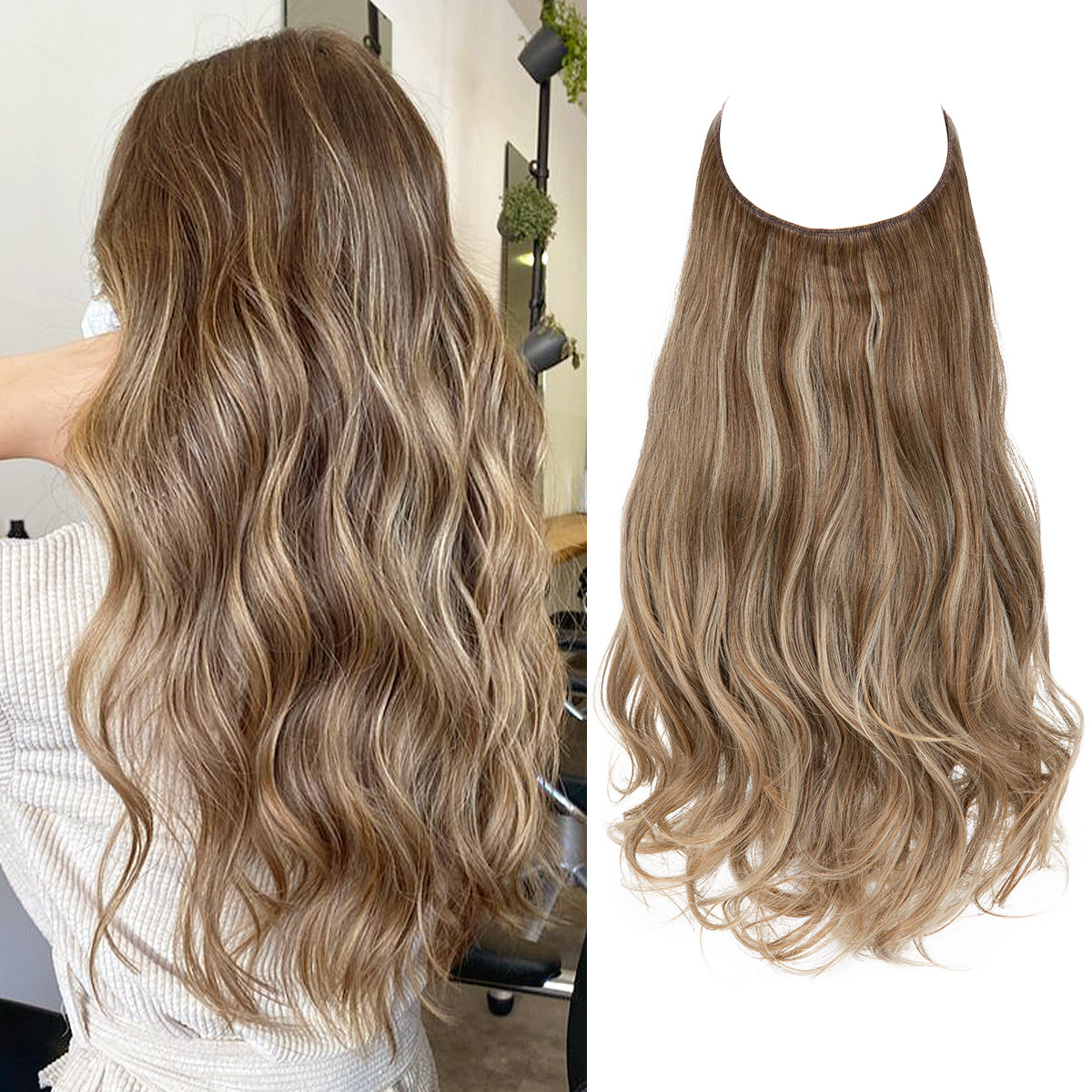 Dark Sand Wavy Halo Hair Extensions | Thathair