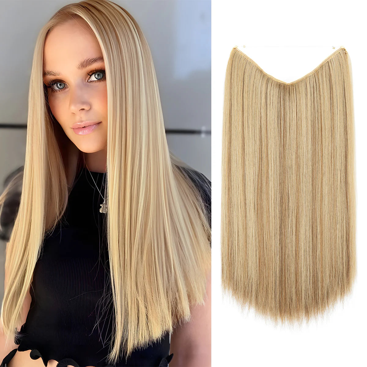 Sahara Beige 22 Inch Straight Halo Hair Extensions | Thathair