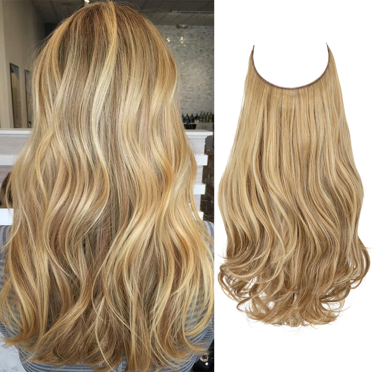 Sahara Beige Wavy Halo Hair Extensions | Thathair