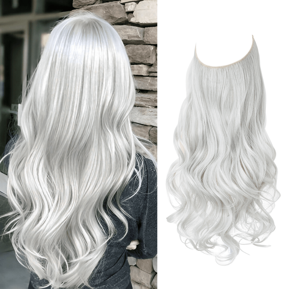Silver Light Grey 22 Inch Wavy Halo Hair | Thathair