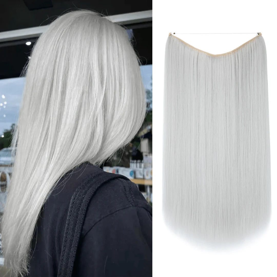 Silver Light Grey 16 Inch Straight Halo Hair | Thathair